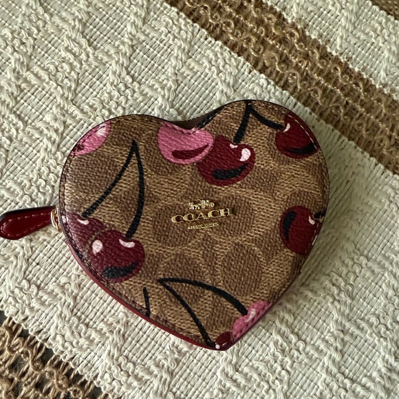 Coach | Bags | Coach Heart Signature Cherry Zip Pouch Cardholder | Poshmark